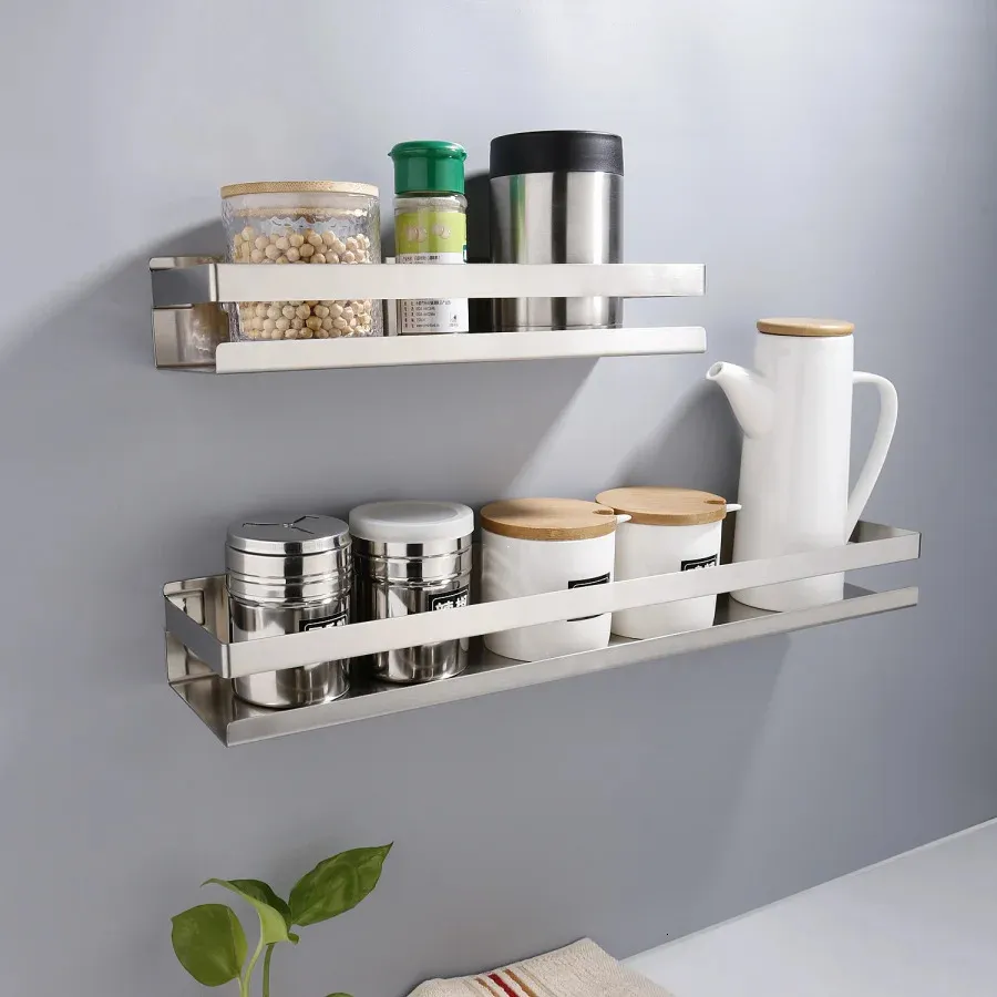 Bathroom Corner Shelves: Matte Black/Brushed Silver Kitchen Wall Shelf ...