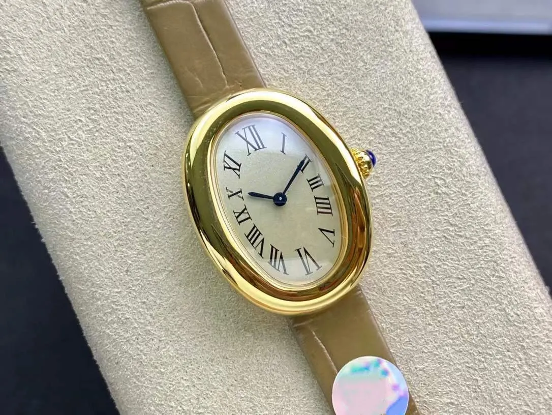 Elegant Oval Watch for Women - Genuine Leather Band, Blue Pointer ...