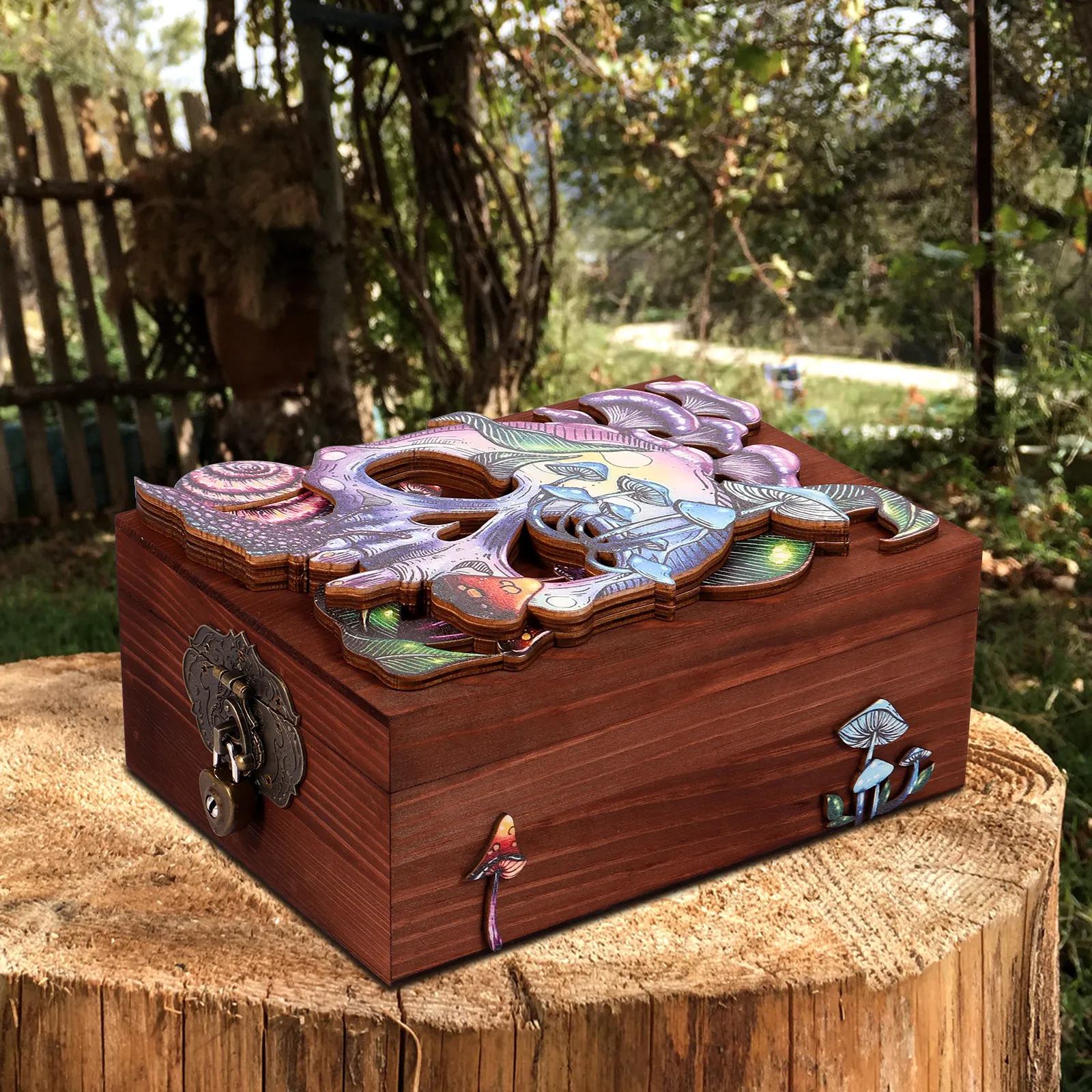 Wooden box with lock and key store