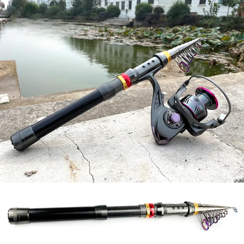 Fishing Rod with Reel Telescopic Carbon Rod 1.8m-3.6m Spinning Reel ...