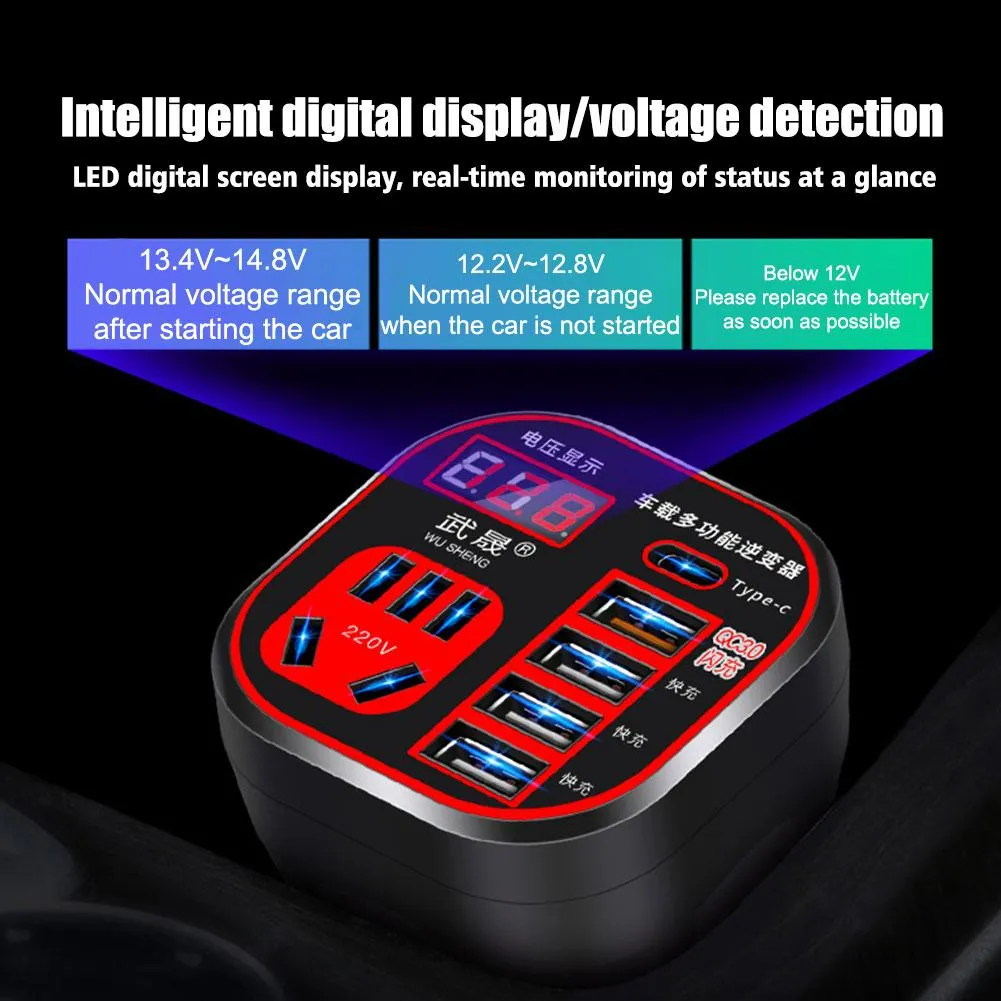 DHgate.com:24V/12V to 220V200W Car Inverter with PD Type-C, QC3.0 USB ...