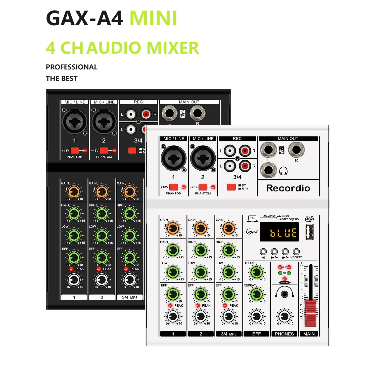 GAX-A4 4 Channel Mini Mixer Audio Professional Digital Mixer DJ Console ...