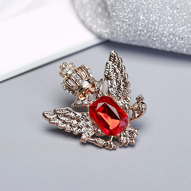 Retro Animal Eagle Brooches Oval Crown Crystal Lapel Pins for Women Men ...