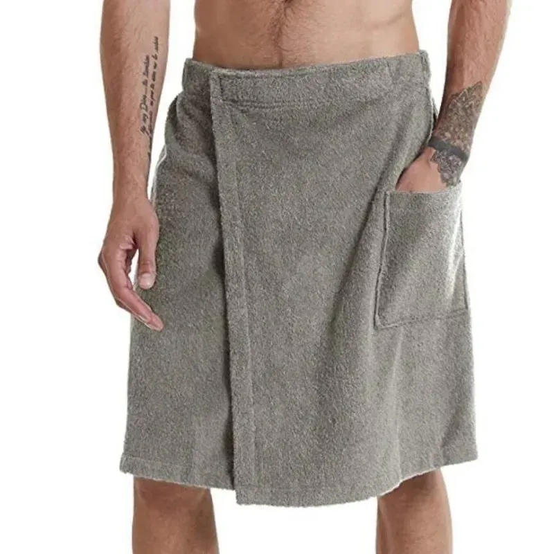 Room Magic Tape Bath Towel Wearable Shower Robe for Men - 2024 Pocket ...
