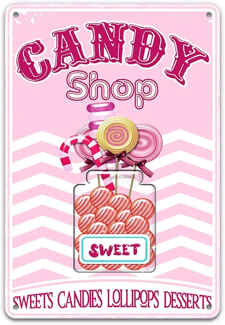 Vintage Candy Shop Metal Sign - Retro Sweets & Lollipop Wall Decor ...