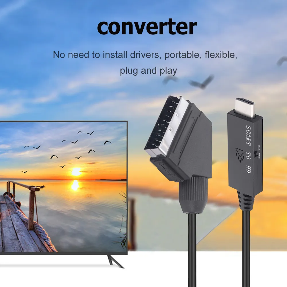 1m Scart to HDMI Converter Cable with Micro USB, 1080P HDMI Audio Video ...