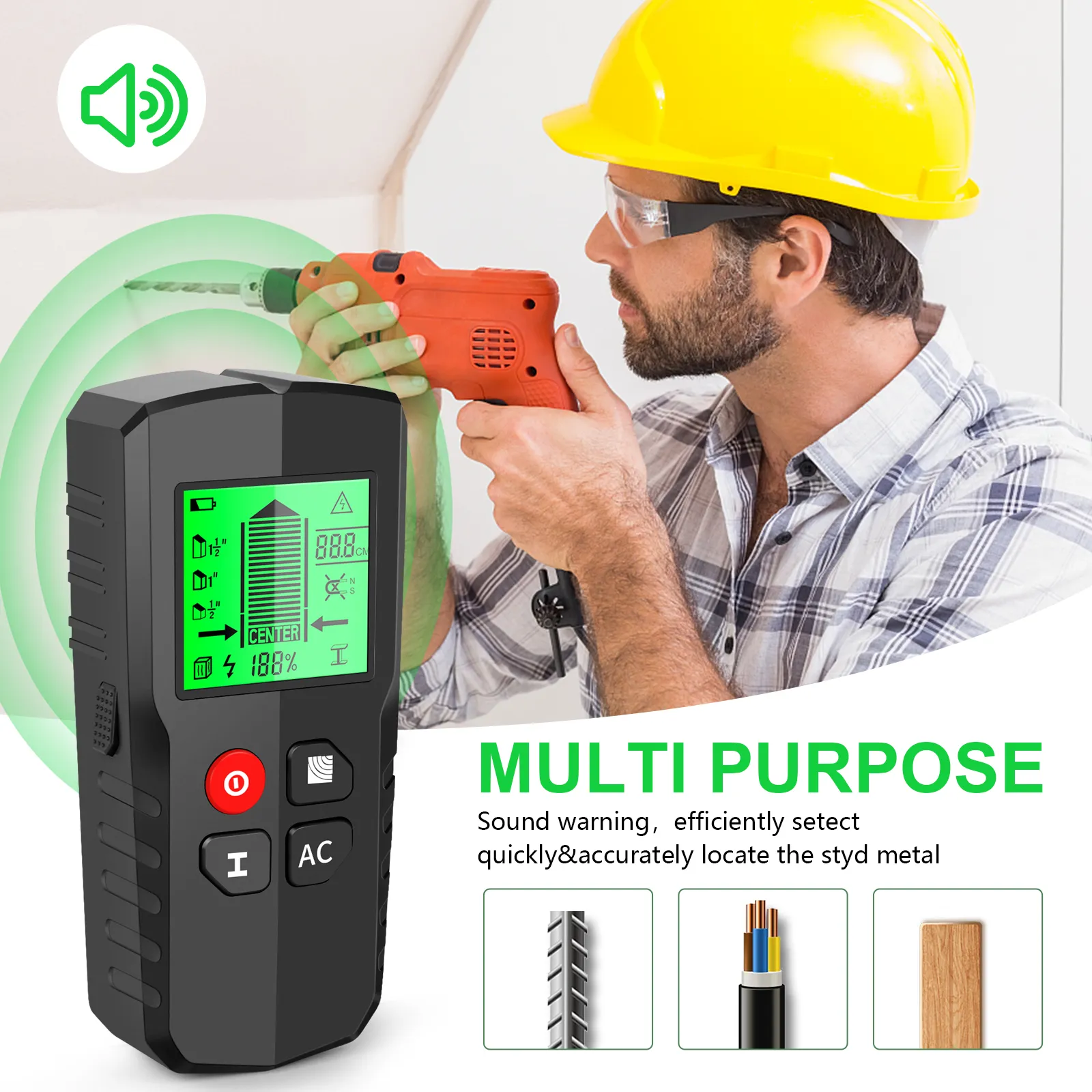 Digital Stud Finder AC Cable Scanner & Metal Detector Pinpointer LCD ...