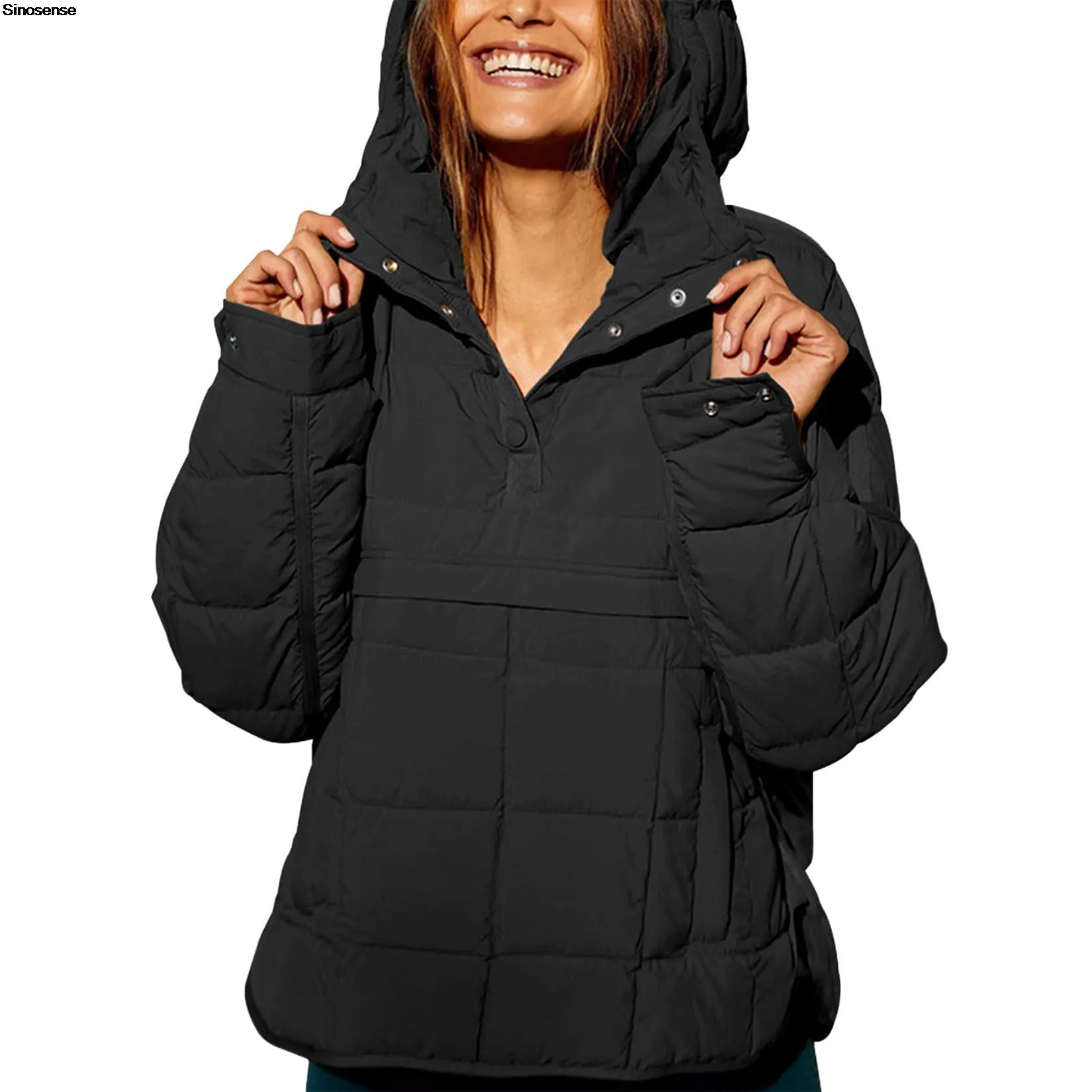 Women's Oversized Quilted Puffer Hoodie - Lightweight Warm Long Sleeve ...
