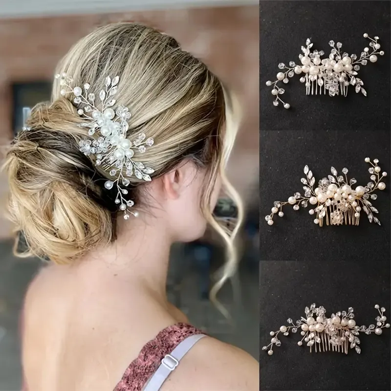 Exquisite Pearl Crystal Bridal Hair Combs Set of 3 - Elegant Wedding ...