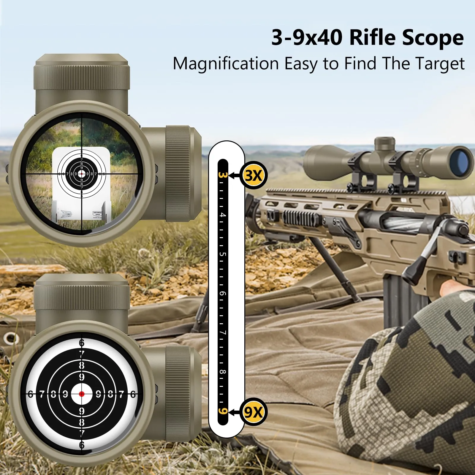 Portée Du Fusil, Optique Cvlife 3 9x40, R4 Crosshair, Plat Dark Earth ...