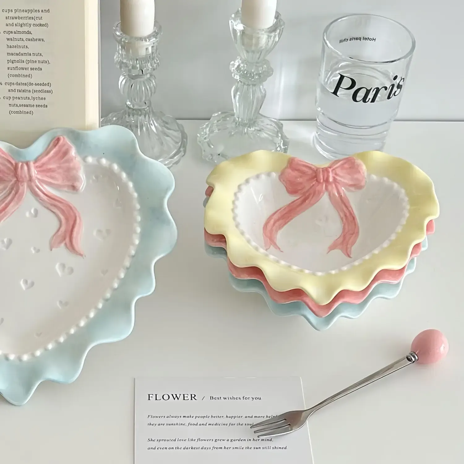 Stainless Plates Bowls Cute Wave Edge Ceramic Plate With Bow Knot ...
