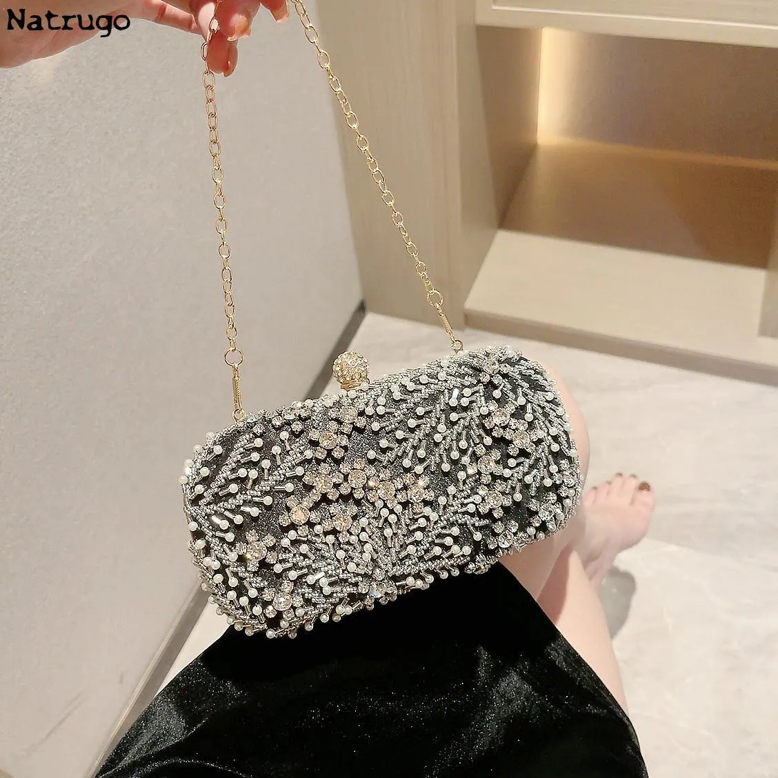 Exquisite Handmade Crystal & Pearl Women's Evening Clutch Handbag for ...