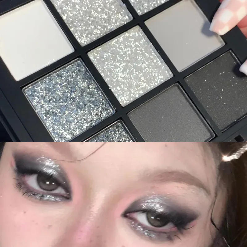Shimmer Eye Shadow Palette: Grey Smokey Matte Glitter Black Eyeshadow ...