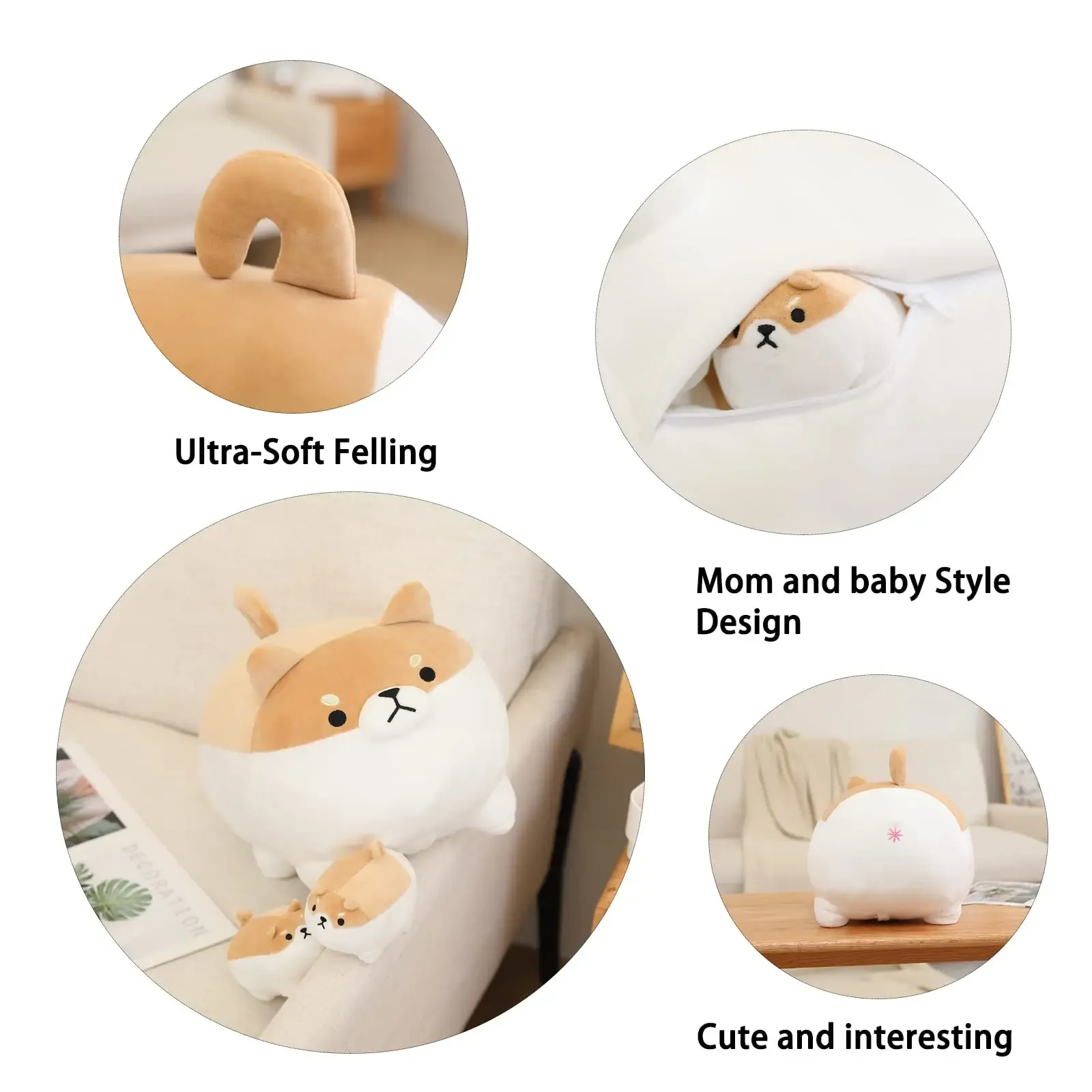 Kawaii Shiba Inu plush collector with 4 Corgi Chai Pillows - Soft ...