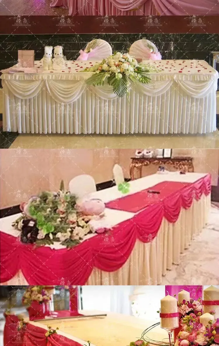 10ft/20ft Length Tablecloth Skirt with Colorful Swag Drape, Ice Silk ...