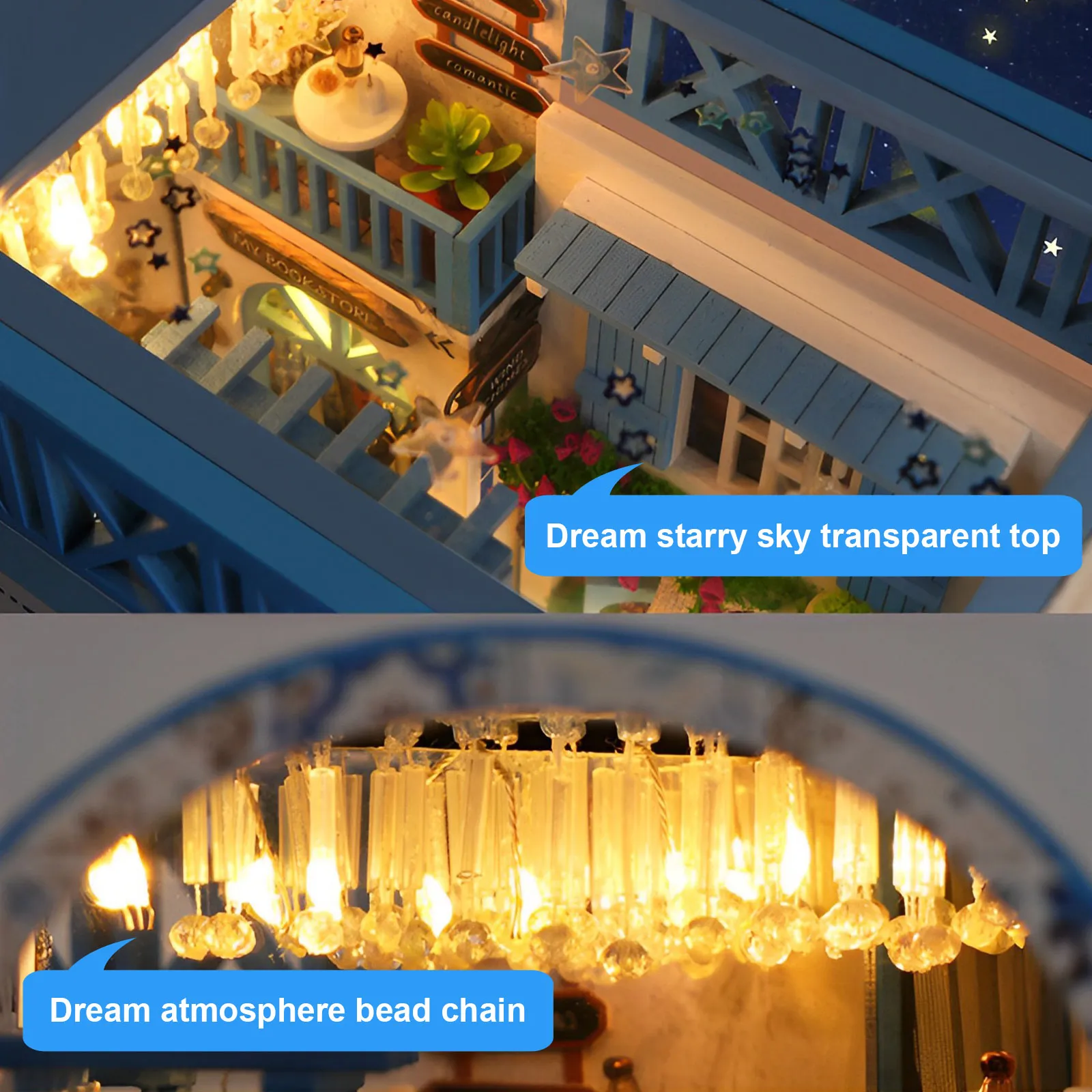 3D DIY Book Nook Kit w/ LED Light: Miniature Wooden Dollhouse Bookshelf ...