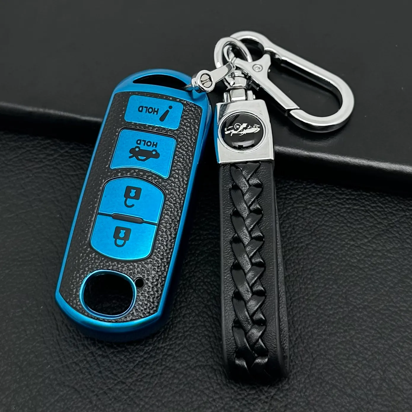 Premium Leather Key Fob Cover Keychain Protector for Mazda Car Models ...