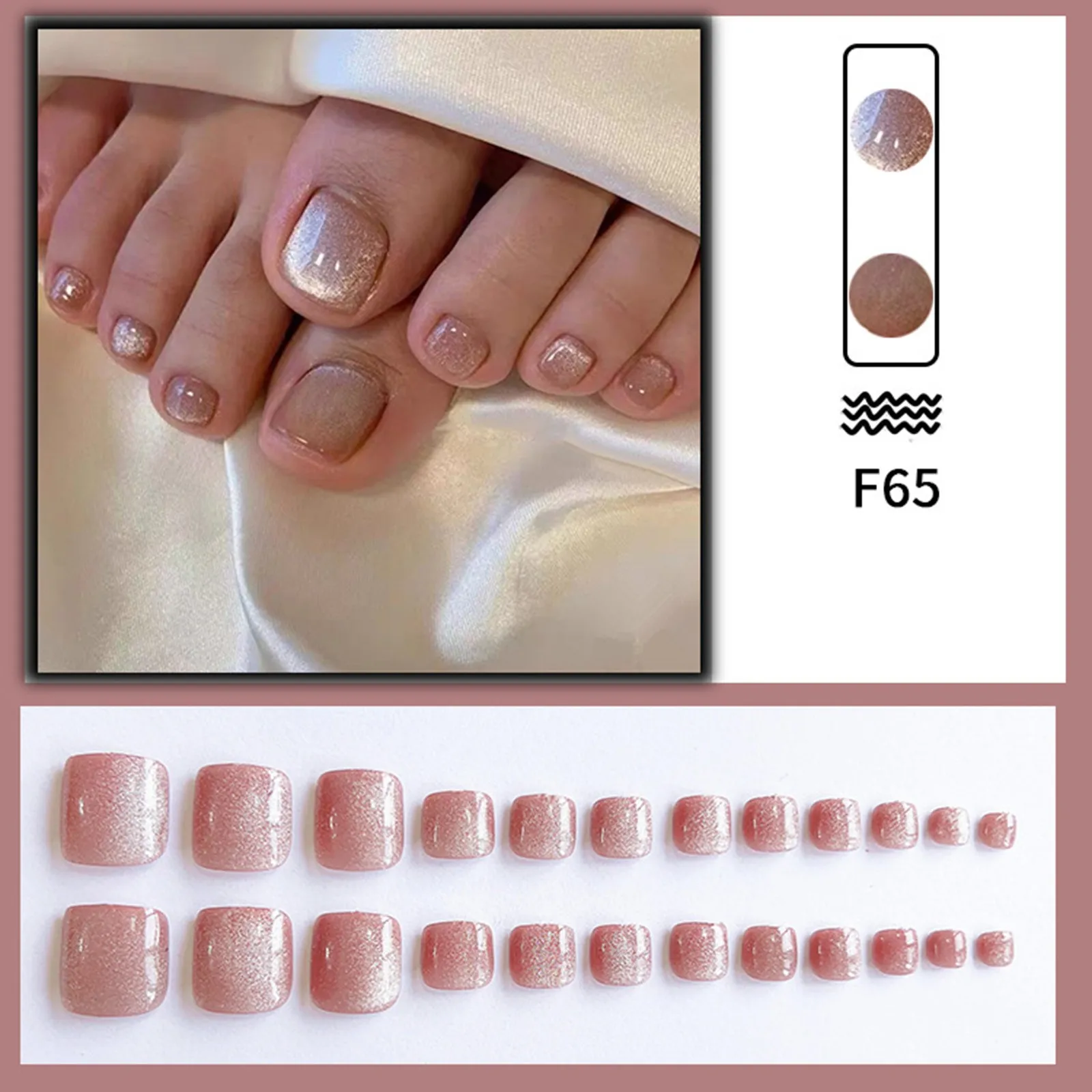 Acrylic Toe Nails Elegant False Toenail Set, Milk Tea Hue, Crystal ...