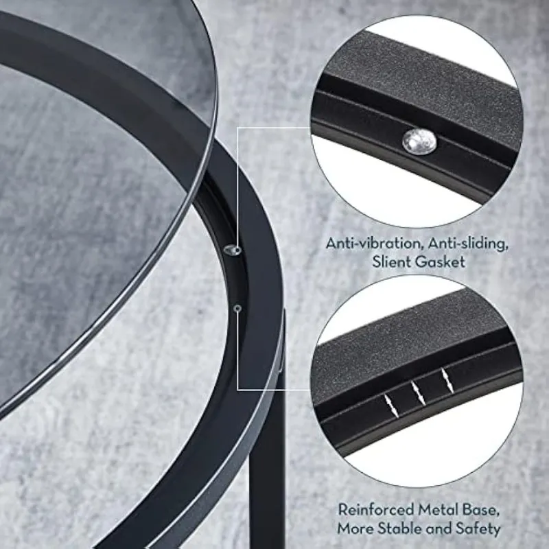 Modern Round Glass Coffee Table for Living Room, Simple Metal Frame ...