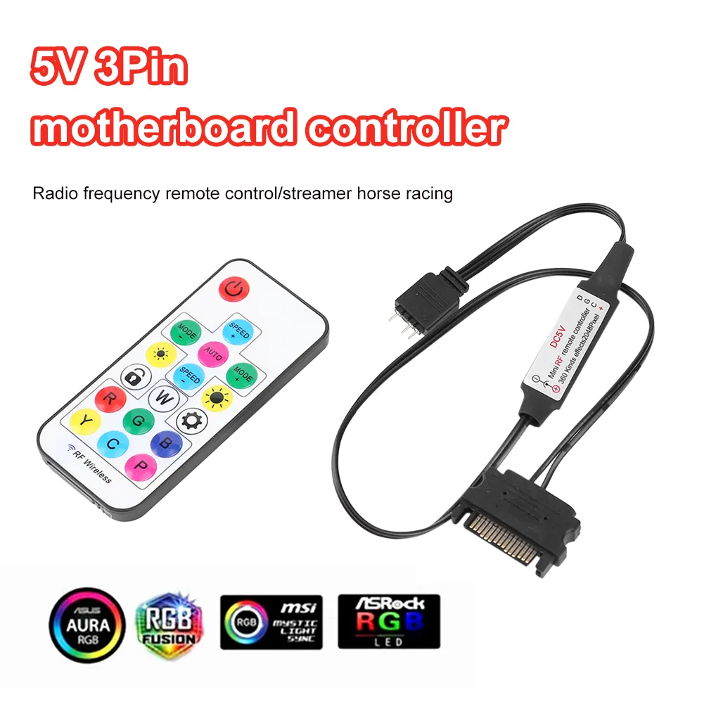 USB RGB LED Controller For PC Case Lighting 5V 17 Key Remote Dimmer, 3 ...