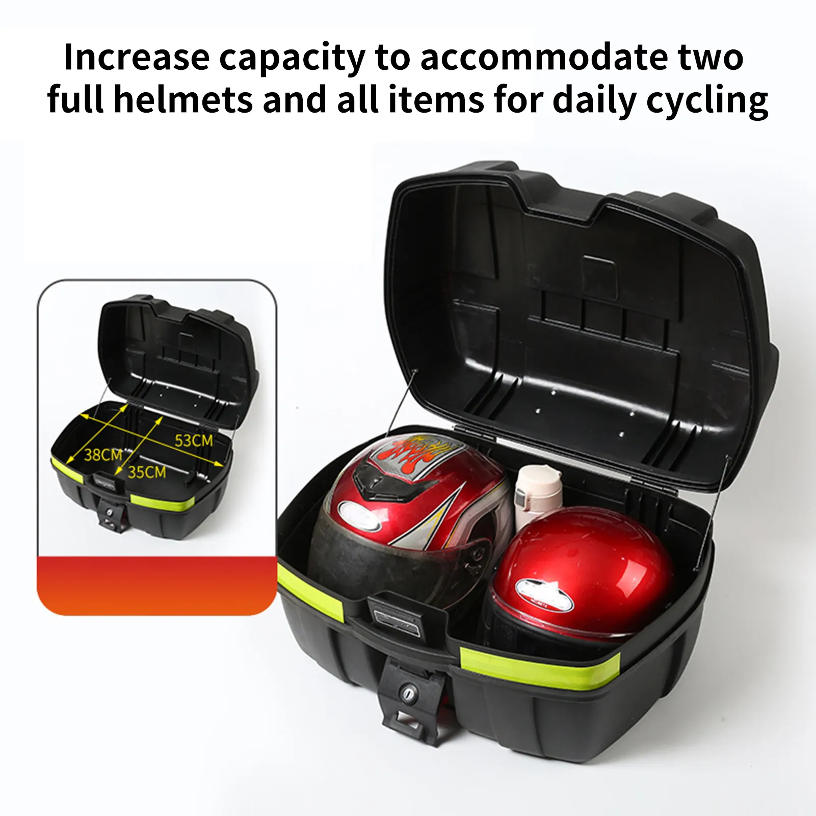 52L Waterproof Motorcycle Top Case with Night Warning Strip, Black ...