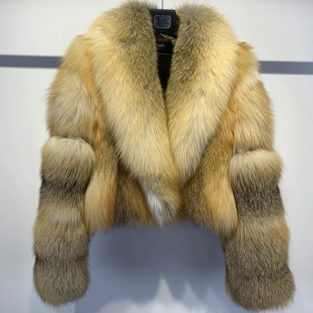 Fur Jacket Lady Real Fox Fur Coat Short Female Long Sleeve Natural Fur ...