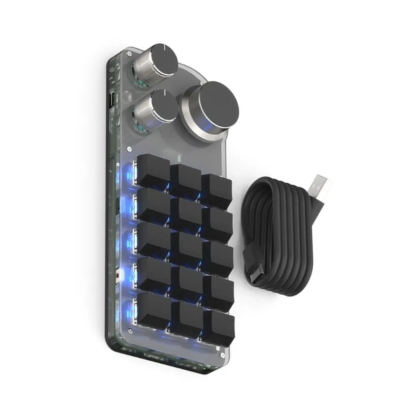 15-Key RGB Programmable Mini Macropad with 3 Multimedia Knobs for Video ...