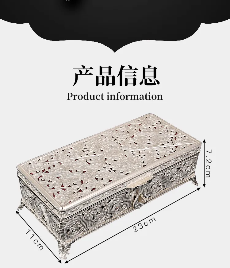 Elegant Metal Jewelry Box - Decorative Rectangular Storage with Lid ...