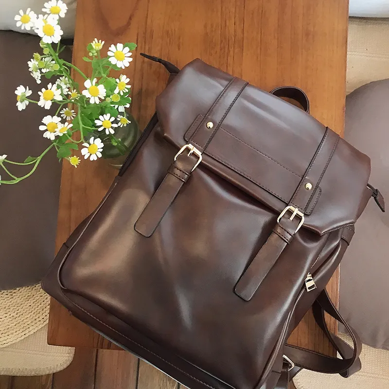 Brown PU Leather Mini Backpack Vintage Style Casual School Bag for ...