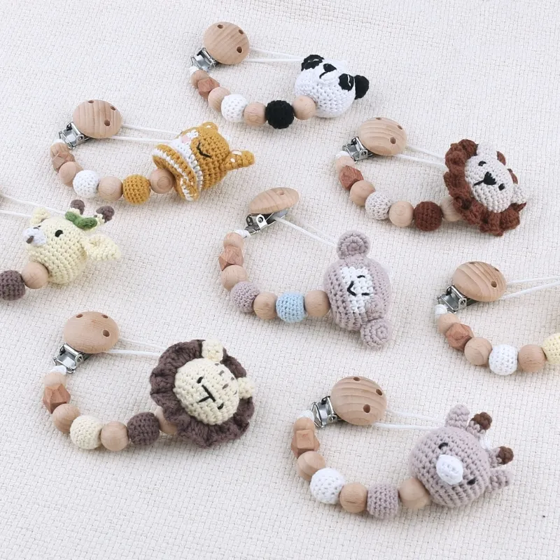 Pacifier Teething Clip with Knitting Animal Pendant and BPA-Free ...