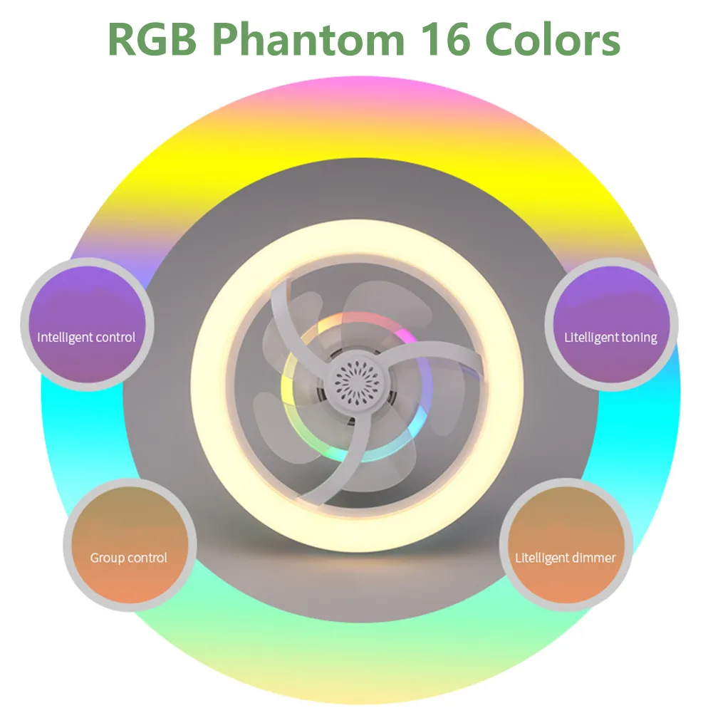 Smart LED Ceiling Fan Light - Dimmable RGB Color Changing Remote ...