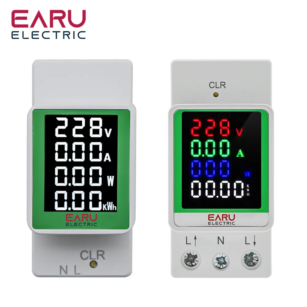 Digital 4-in-1 Din Rail home energy monitor Meter for AC 110V/220V ...