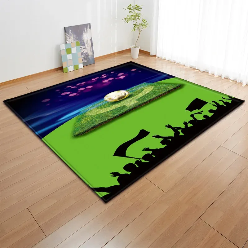 3D football field pattern fleece fabric rectangle carpet for bedroom ...