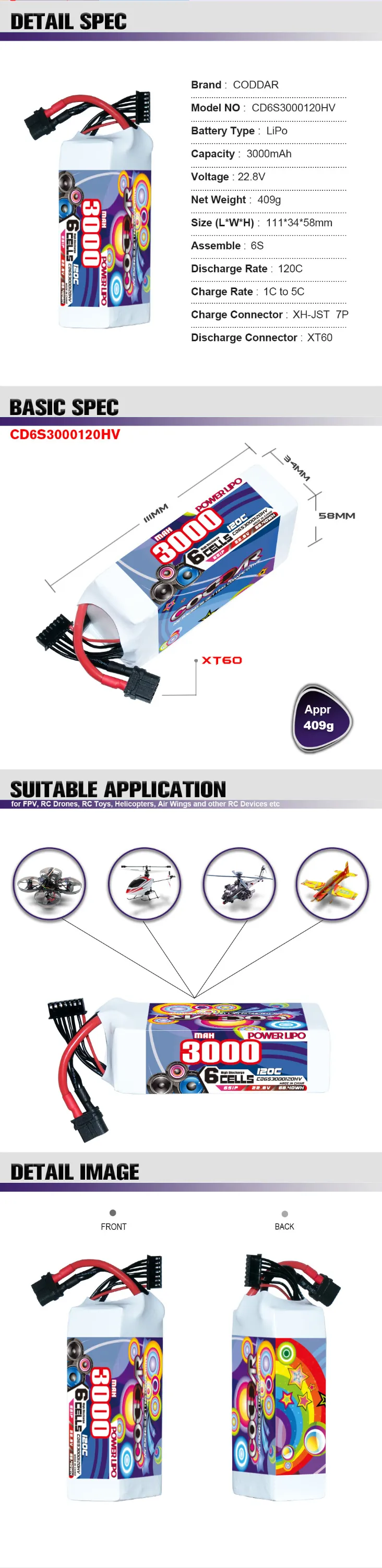 DHgate.com:CODDAR 6S 3000mAh 120C Airplane Battery for EPP Plane/Glider ...