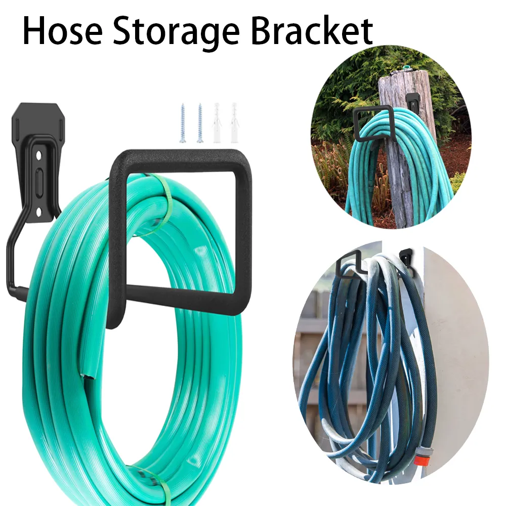 Wall-Mount Metal Hose Holder: Rustproof Garden Hose Bracket Set, Heavy ...