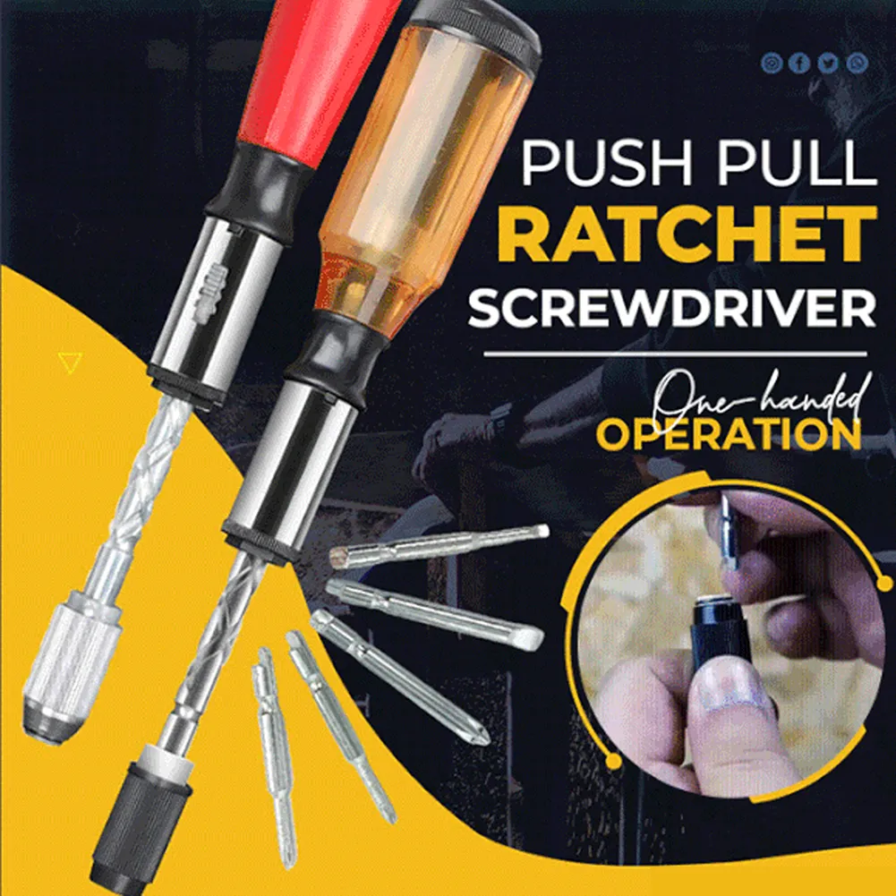 Push Pull Ratchet Screwdriver Set 6 in 1 with 6-Point Screwdriver Bits ...