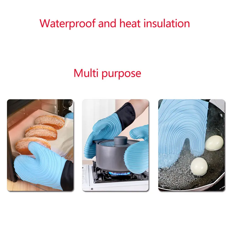 Extra Long Silicone Oven Mitt with Quilted Liner Heat Resistant Oven ...