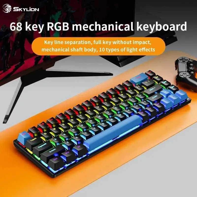 SKYLION K68 Wired Mechanical Keyboards RGB Backlight Gaming And Office ...