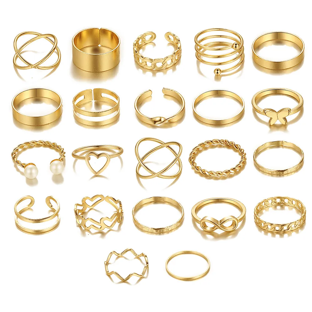 DHgate.com:22PCS Boho Gold Heart Rings Set, Trendy Hollow Pearl Cross ...