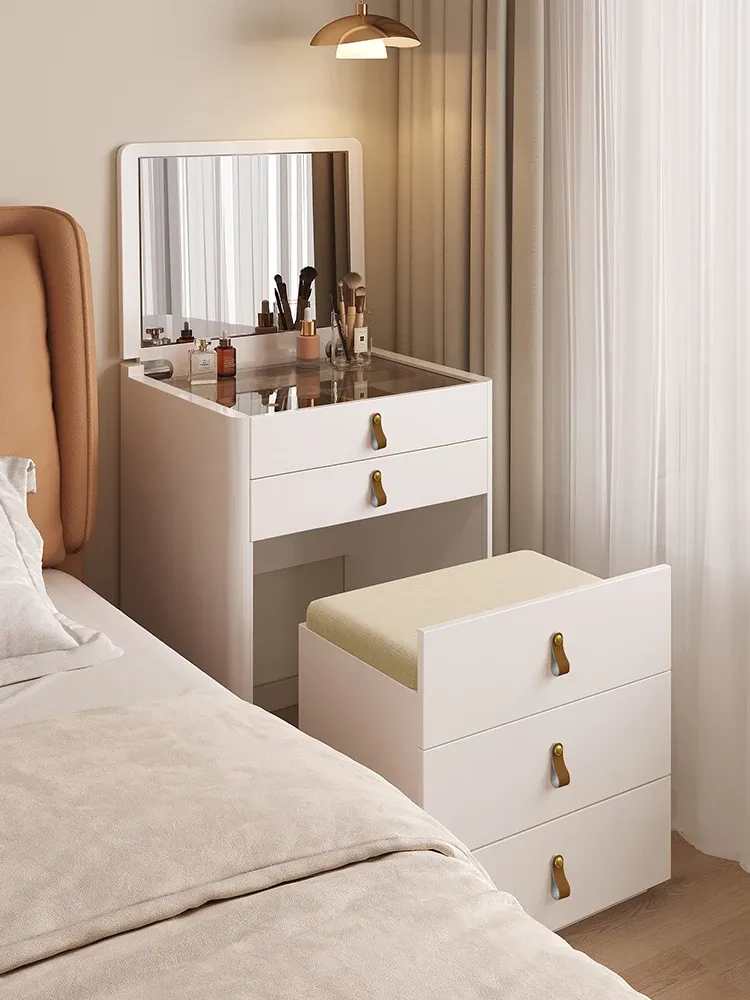 Modern Cream White Bedside Table with Storage Simple Minimalist Dressing Table for Bedroom