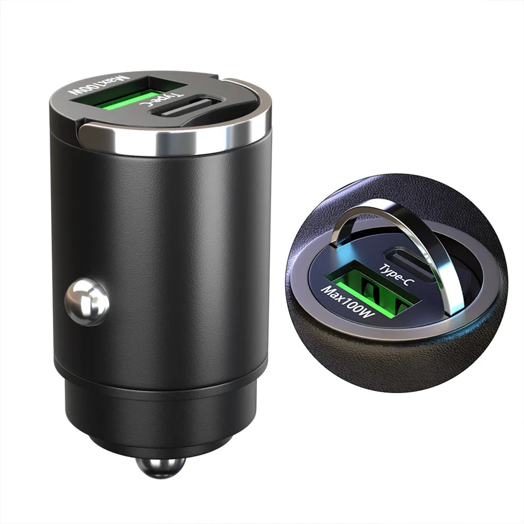 Double Car Charger Adapter: 100W Mini Dual Port Fast Car Charger USB C ...