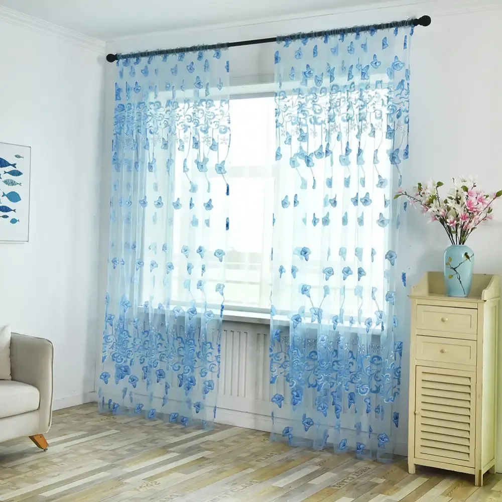 Translucent Window Curtain Tulle Drape Sheer Flower Mesh Curtains for ...
