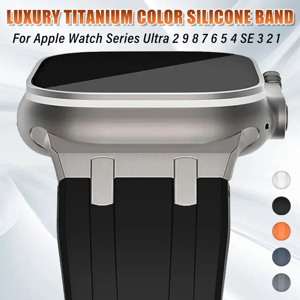 Luxury Titanium Color Silicone Strap For Apple Watch Ultra 2 49mm 42mm ...