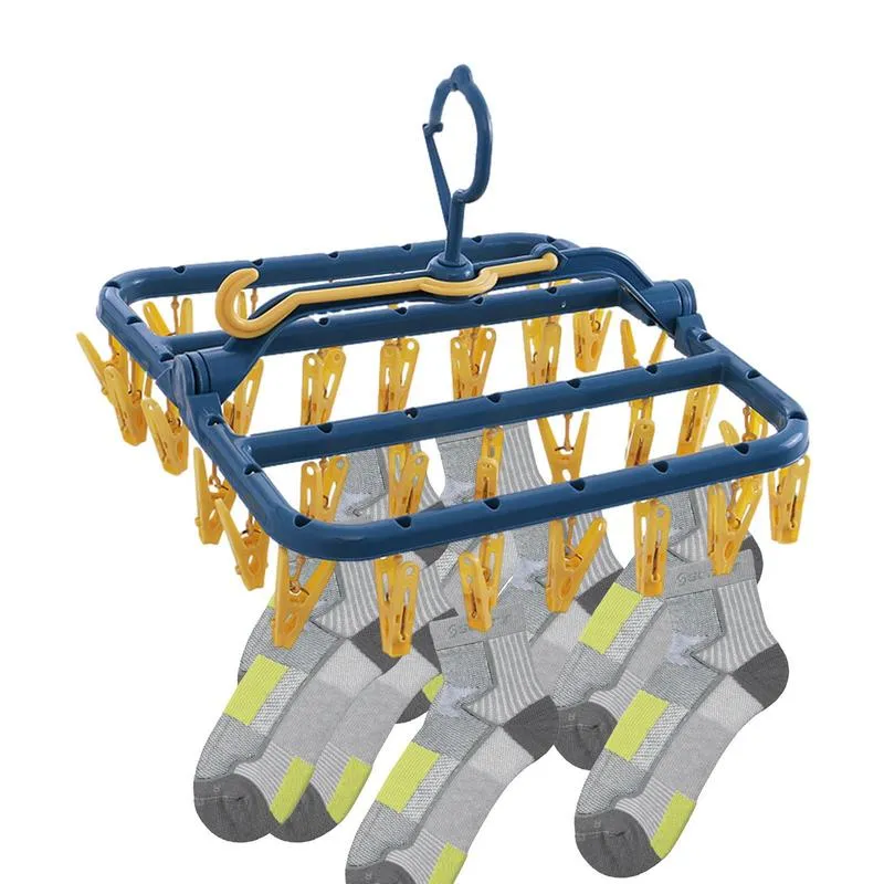 32 Clips Retractable Clothes Drying Rack, Windproof Laundry Socks ...