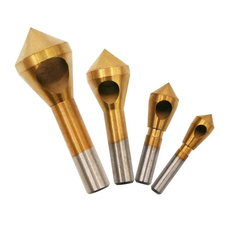 4-Piece Titanium-Plated High Speed Steel Countersink Drill Bit Set for ...