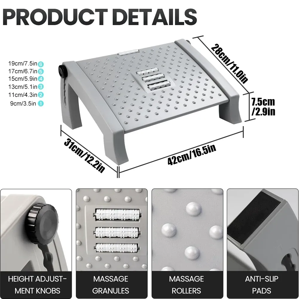 Adjustable Foot Rest with Massage Surface for Ergonomic Comfort Under ...