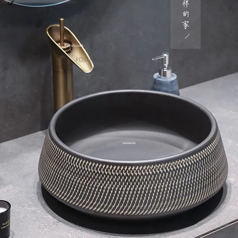 Modern Ceramics Bathroom Sink Round Splash-Proof Water Countertop Basin ...