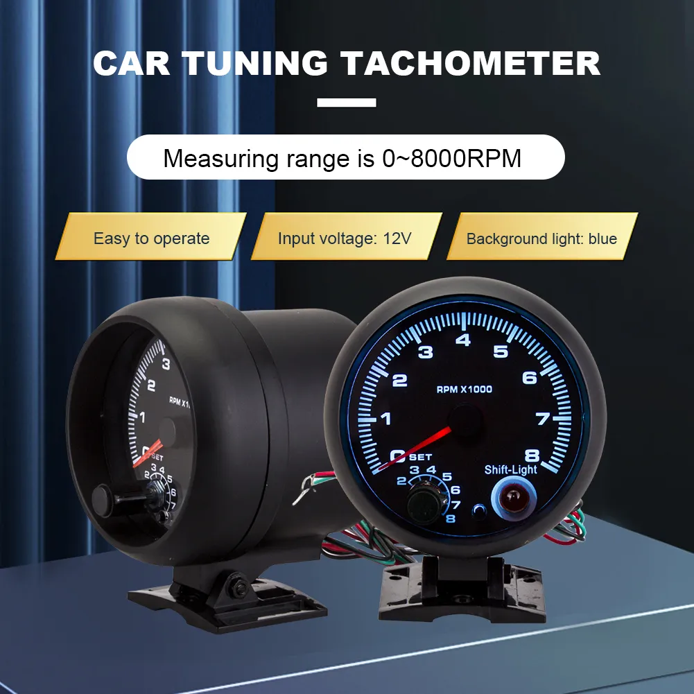 DHgate.com:Universal 0-8000 RPM Blue Interior Light Tachometer Gauge ...