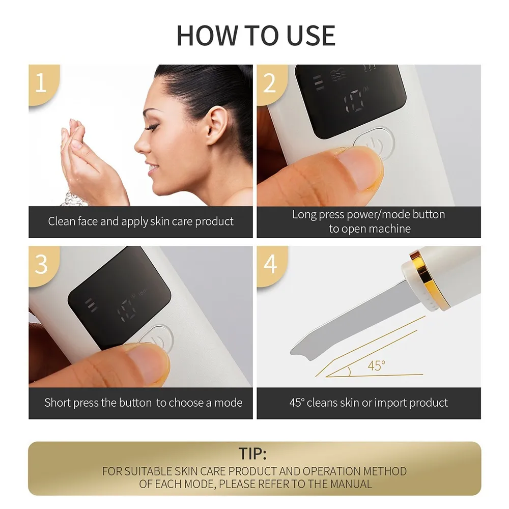 Ultrasonic Facial Skin Cleaner Peeling Machine for Deep Pore Cleansing ...