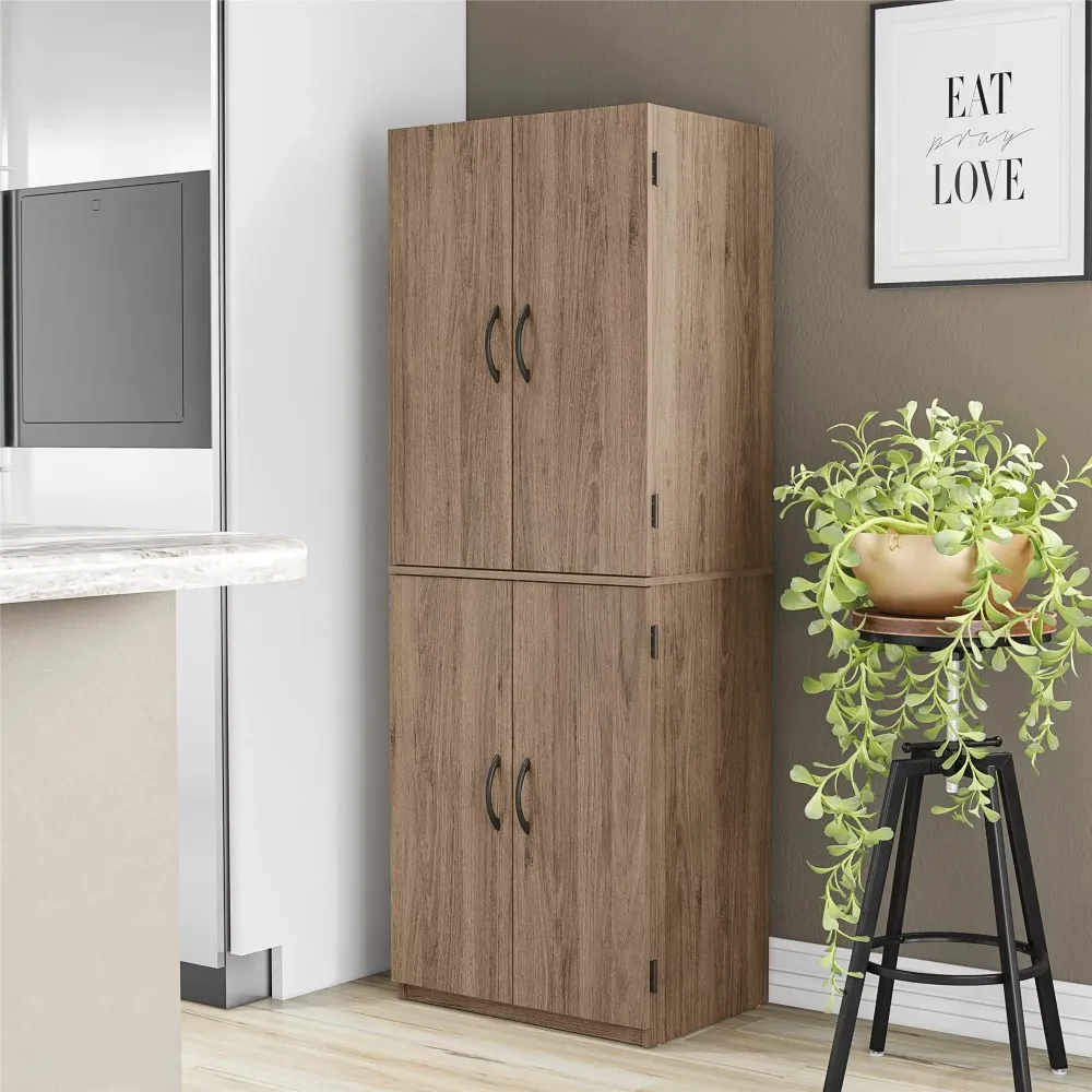 DHgate Mainstays Rustic Oak 4 Door Wood Storage Cabinet with Shelves for Home and Office Home Garden
